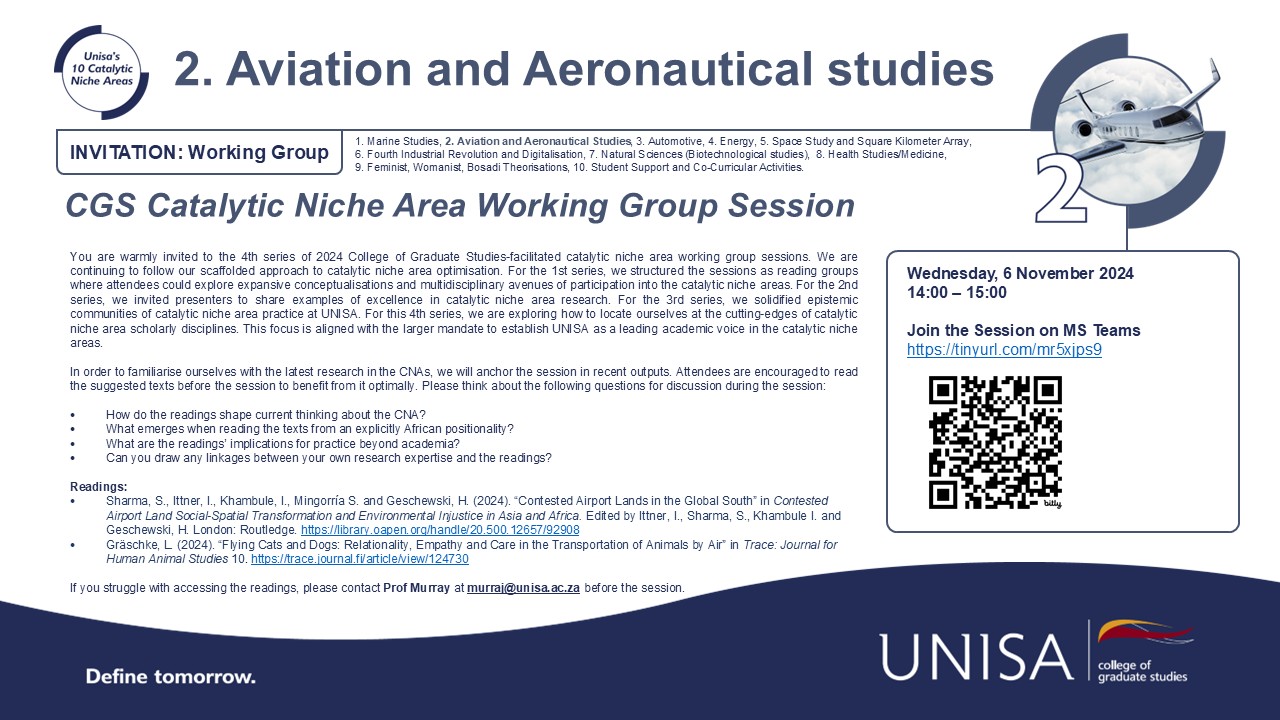 CGS Catalytic Niche Area working group session: 'Aviation and Aeronautical studies'